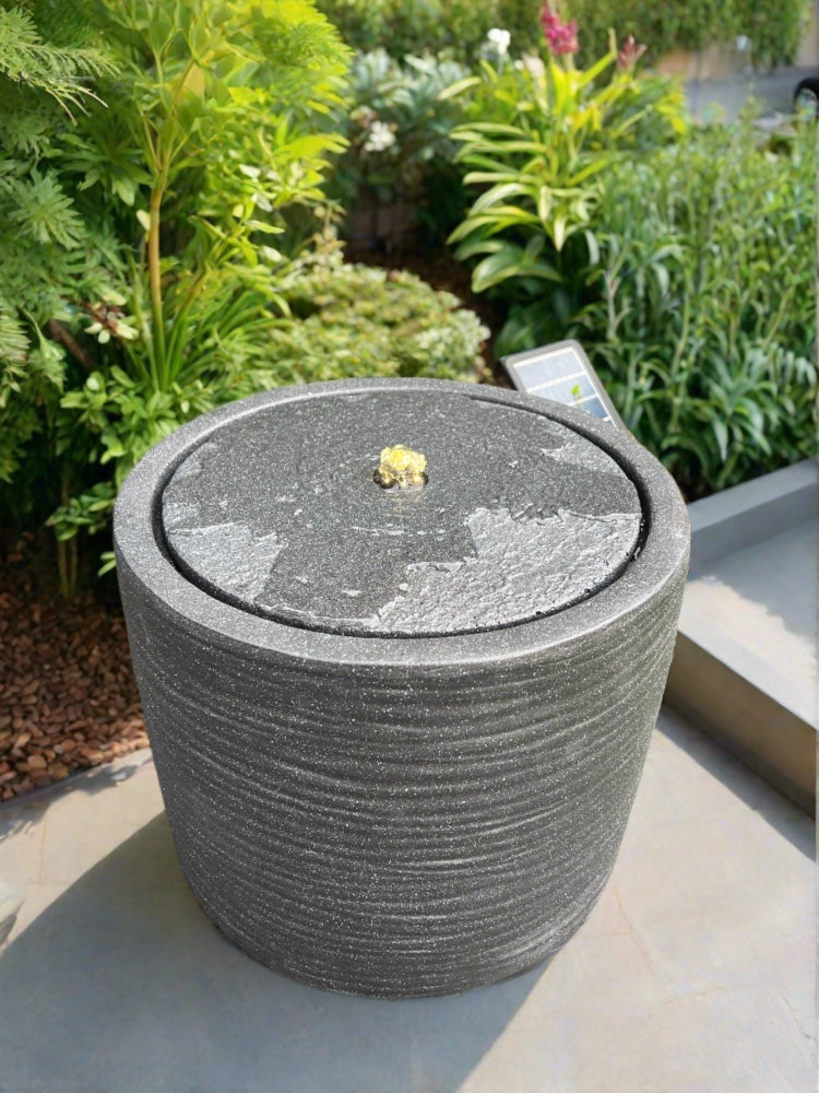 Round Water Feature with LED Lights - Plug Powered - Dark Grey 36x36x2 ...