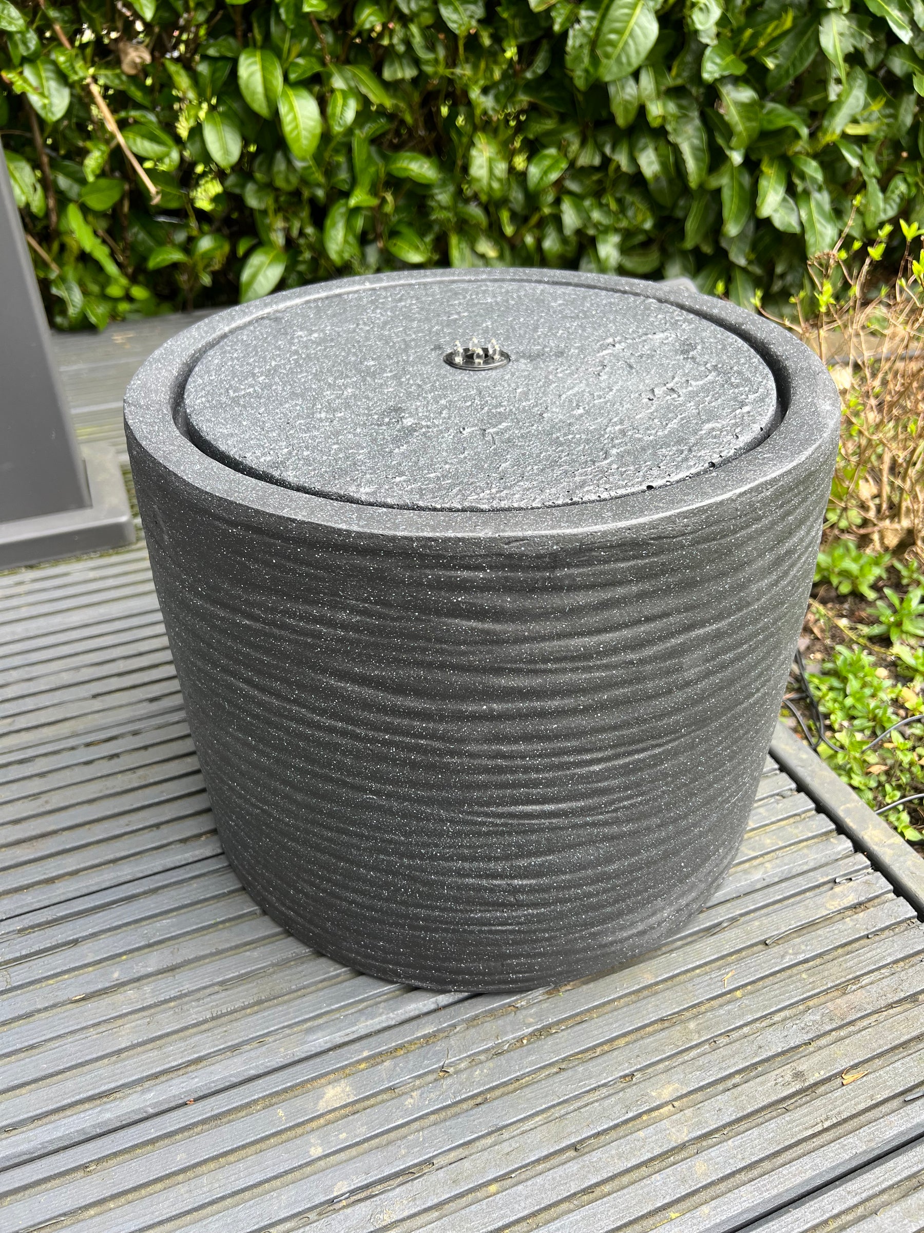 Round Water Feature with LED Lights - Plug Powered - Dark Grey 36x36x2 ...