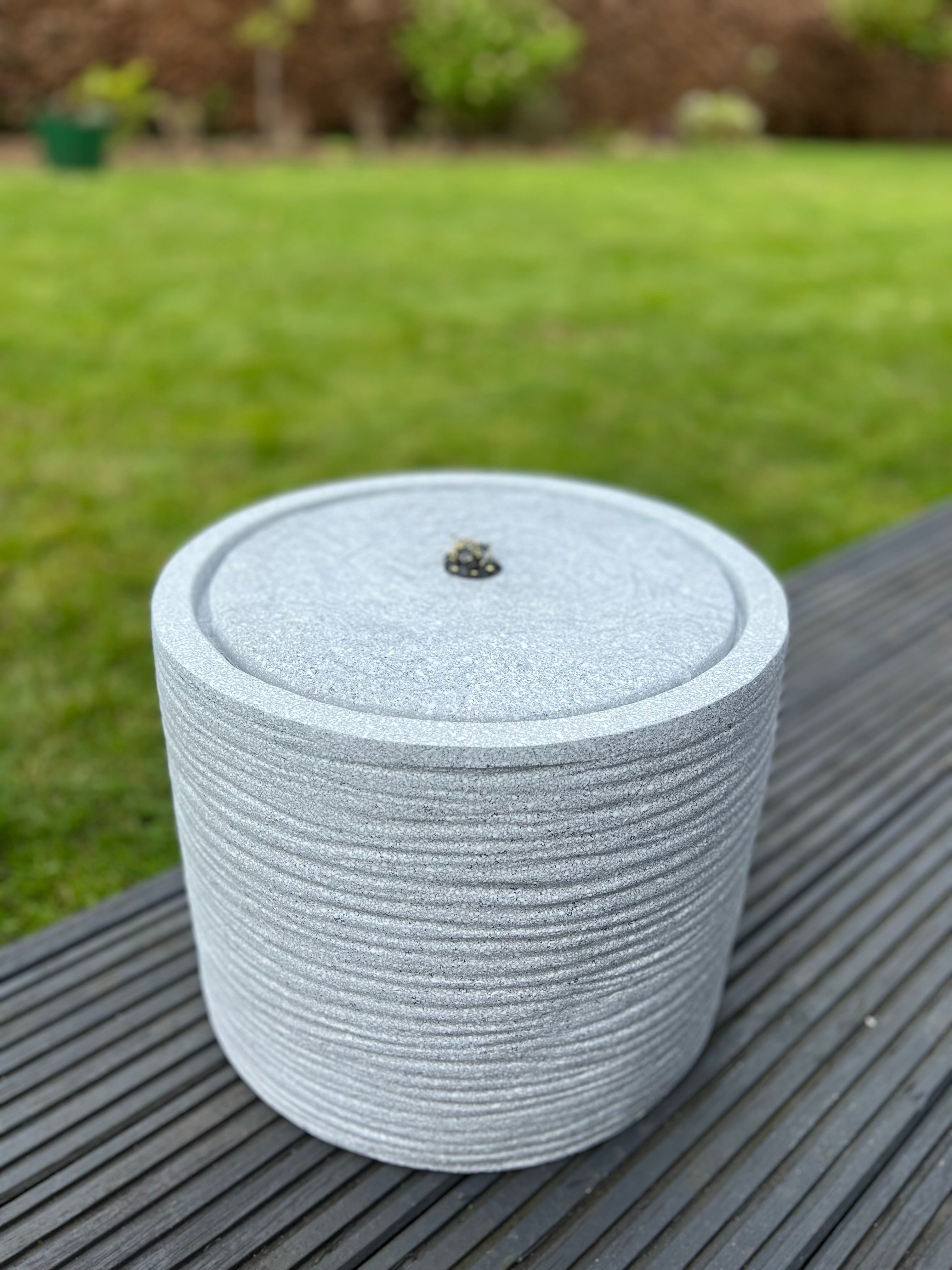 Round Water Feature with LED Lights - Solar - Light Grey 36x36x28cm ...