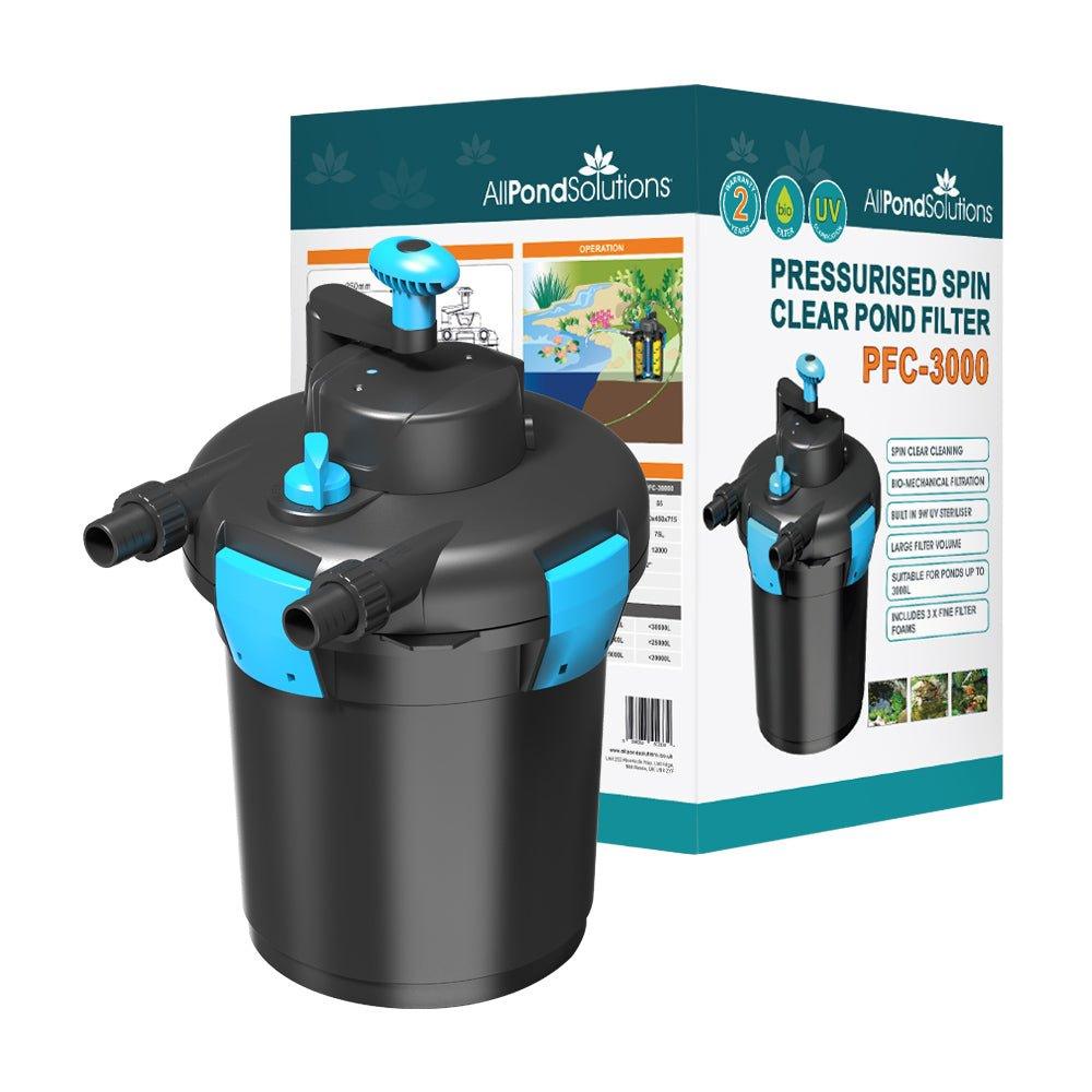 3000L Pressurised Pond Filter 9w UV - Easy Clean AllPondSolutions PFC-3000