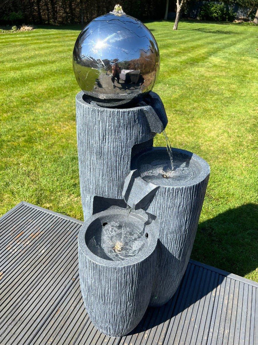 Mirror Globe Vase Large 3 Tier Water Feature with LED Lights - Plug Po ...