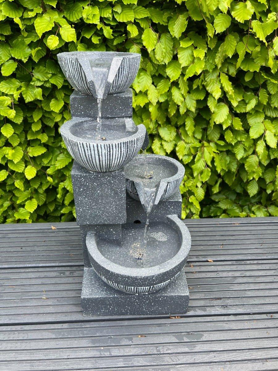 Waterfall x 4 Water Bowls with LED Lights - Solar Panel 47x27x23 ...